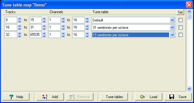 WAVmaker Screenshot: Tune table map